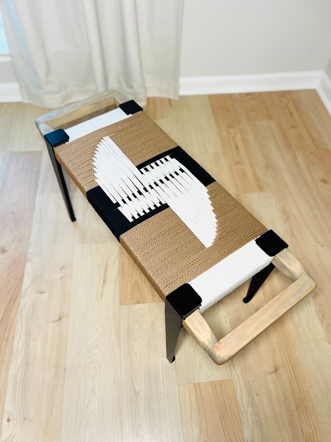 Hand-woven Entryway Bench • MCM Style End of Bed & Mudroom Seating ...