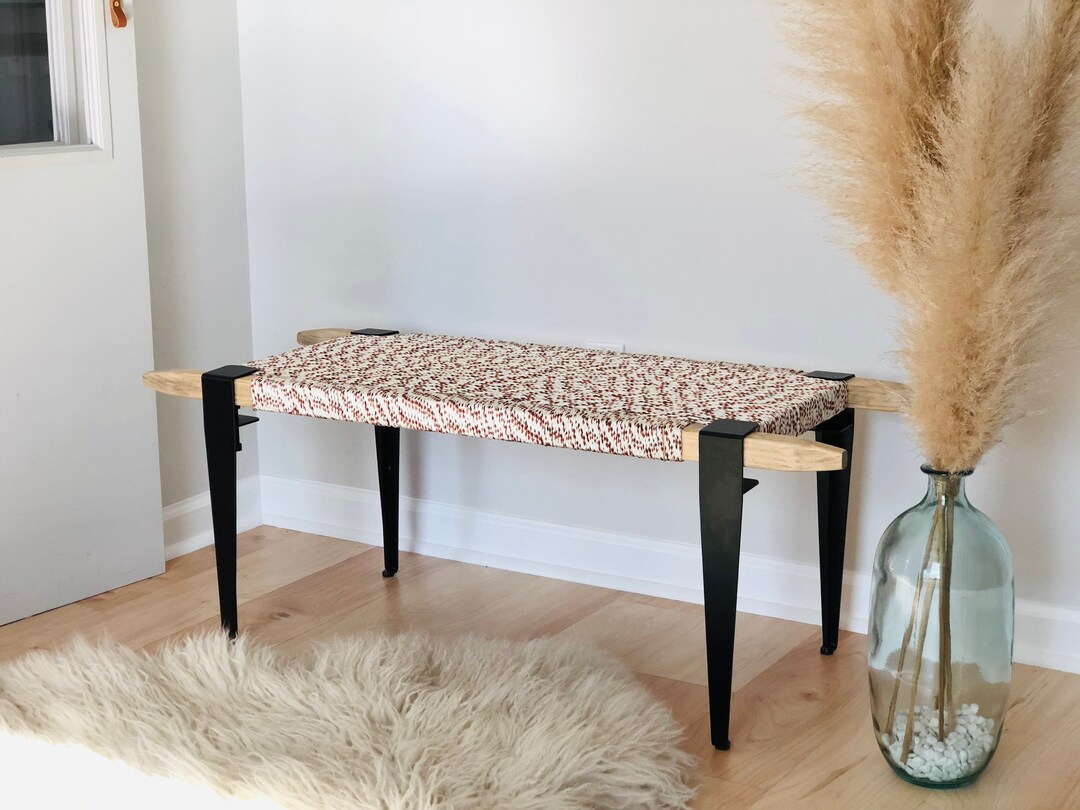 Hand-woven Entryway Bench • MCM Style End of Bed & Mudroom Seating ...