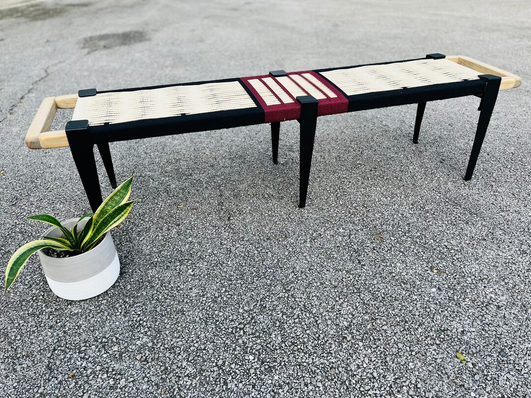 Hand-woven Entryway Bench • MCM Style End of Bed & Mudroom Seating ...