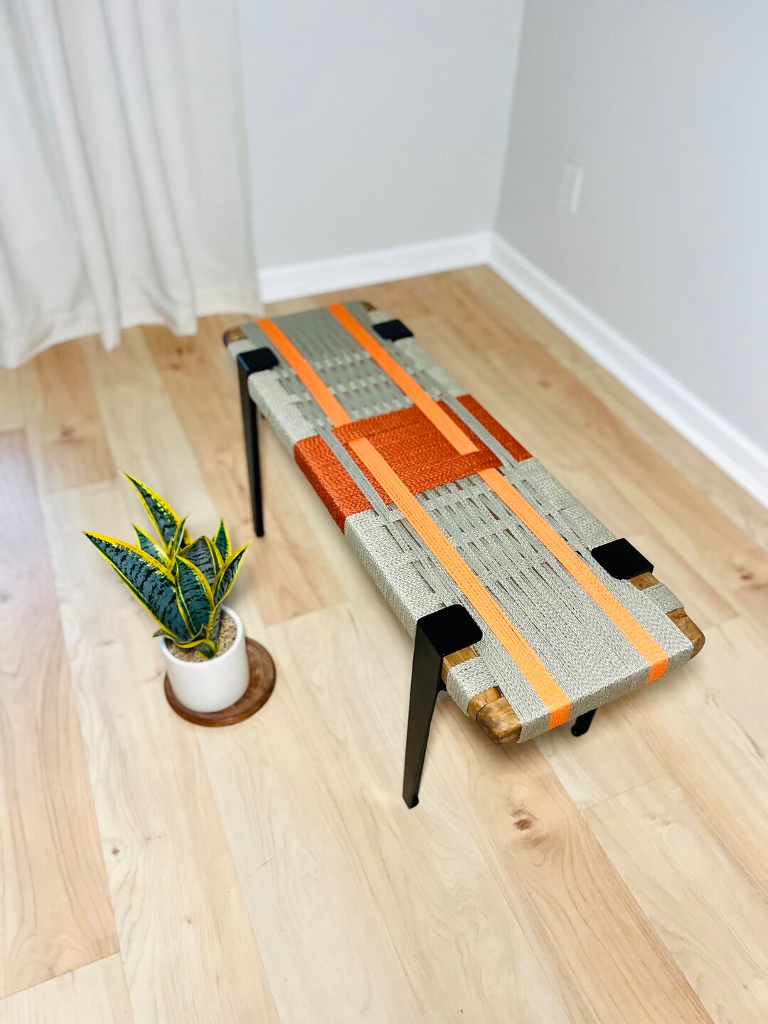 Hand-woven Entryway Bench • MCM Style End of Bed & Mudroom Seating ...