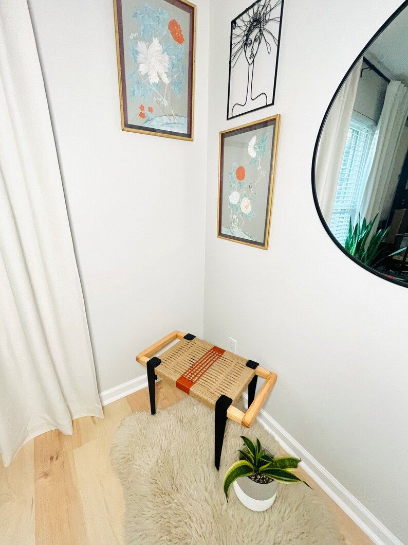 Hand-woven Entryway Bench • MCM Style End of Bed & Mudroom Seating ...