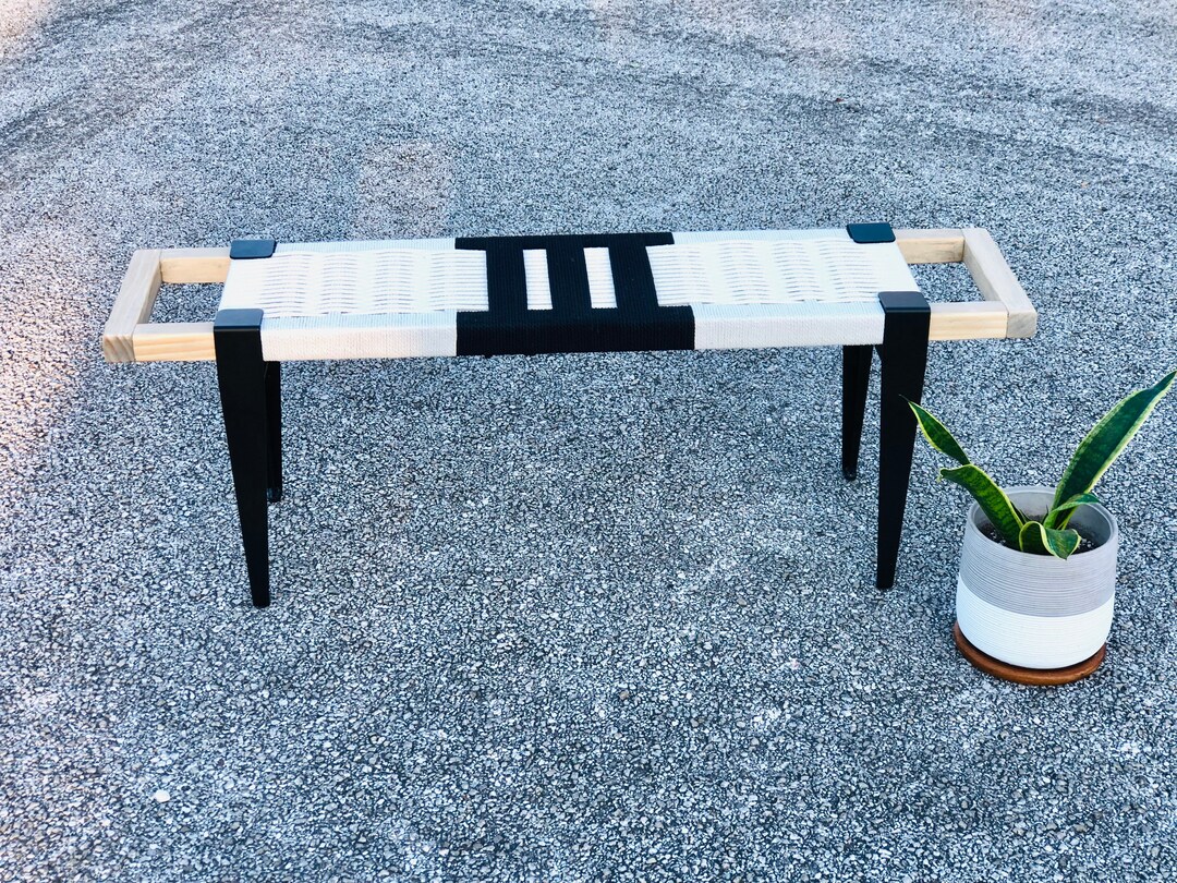 Hand-woven Entryway Bench • MCM Style End of Bed & Mudroom Seating ...