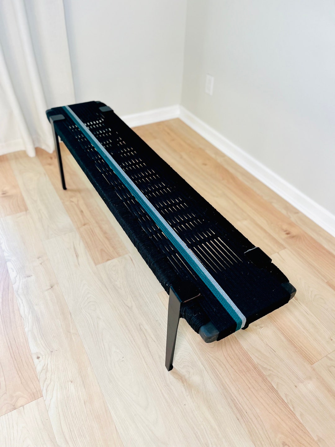 Hand-woven Entryway Bench • MCM Style End of Bed & Mudroom Seating ...