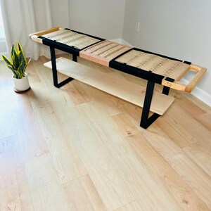 Hand-woven Entryway Bench • MCM Style End of Bed & Mudroom Seating ...