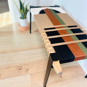Hand-woven Entryway Bench • MCM Style End of Bed & Mudroom Seating ...