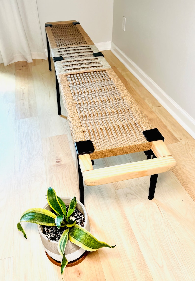 Hand-woven Entryway Bench • MCM Style End of Bed & Mudroom Seating ...