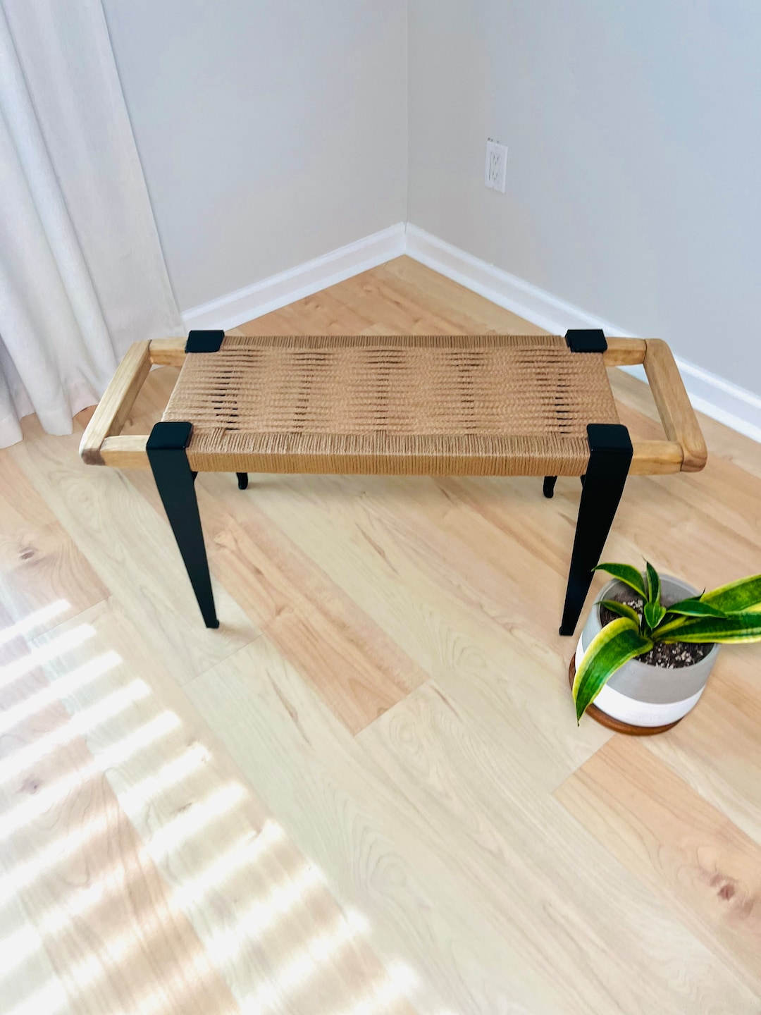 Hand-woven Entryway Bench • MCM Style End of Bed & Mudroom Seating ...