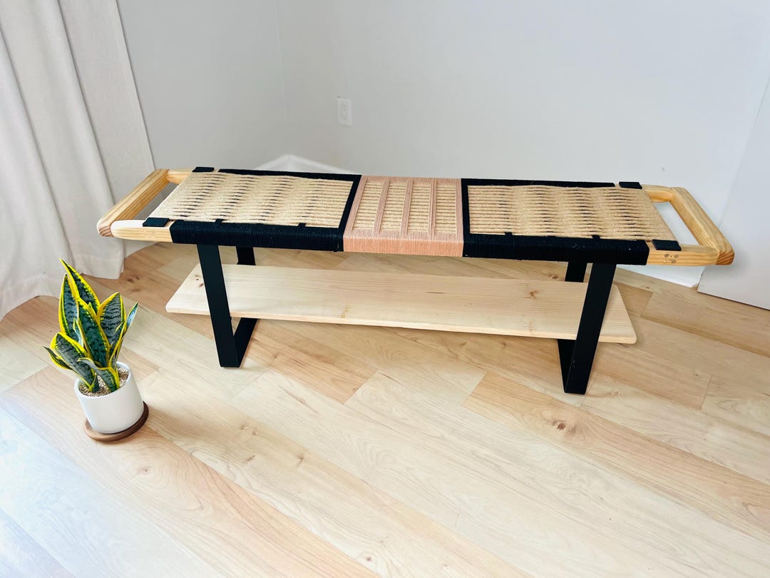Hand-woven Entryway Bench • MCM Style End of Bed & Mudroom Seating ...