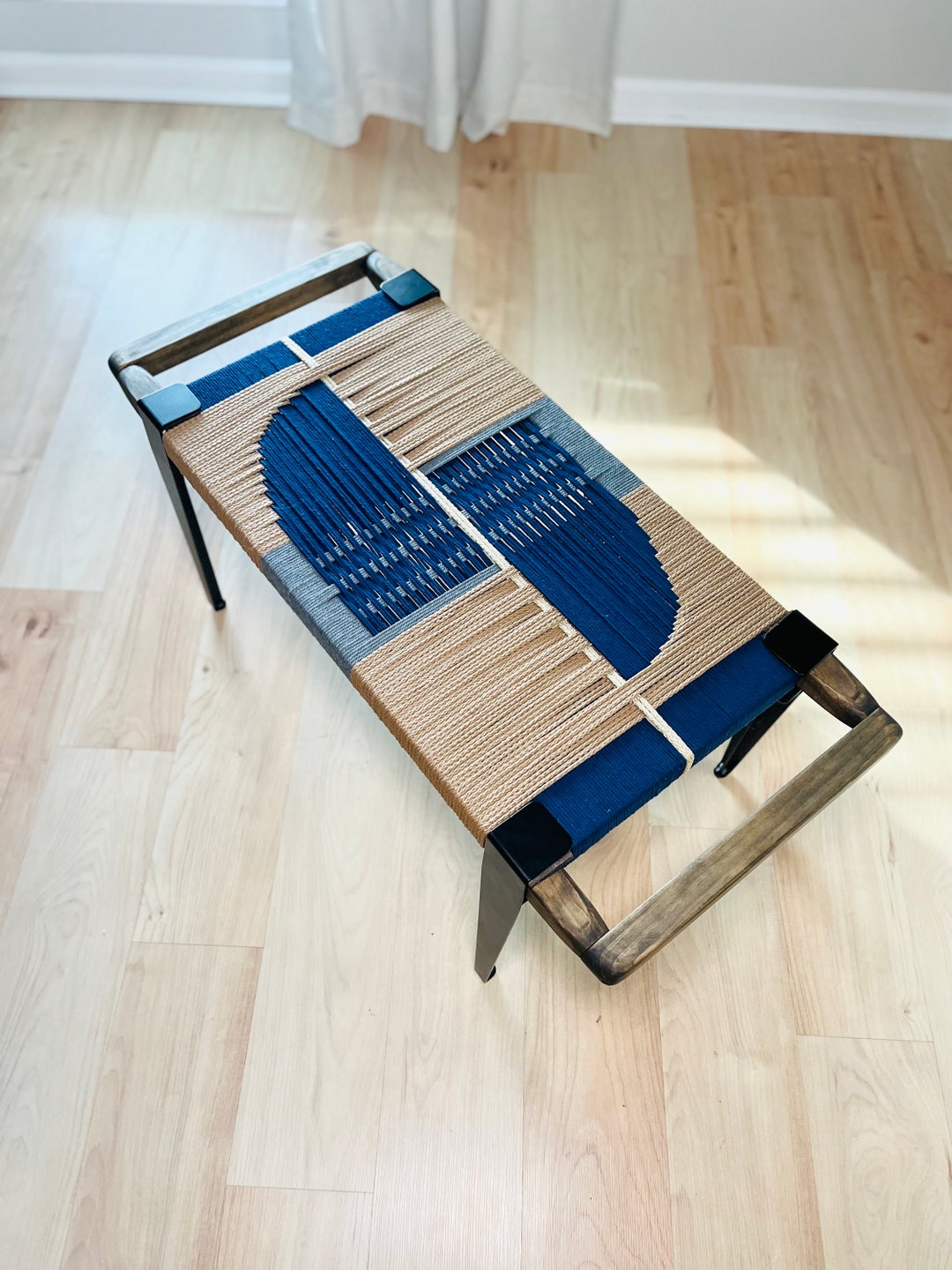 Hand-woven Entryway Bench • MCM Style End of Bed & Mudroom Seating ...