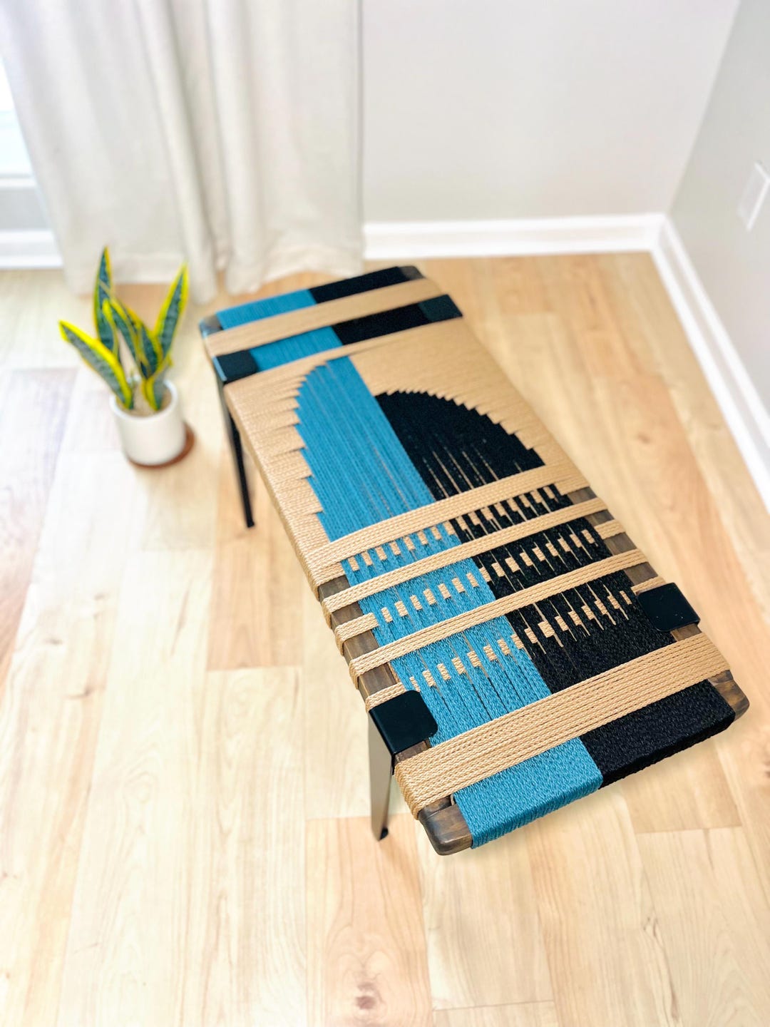 Hand-woven Entryway Bench • MCM Style End of Bed & Mudroom Seating ...