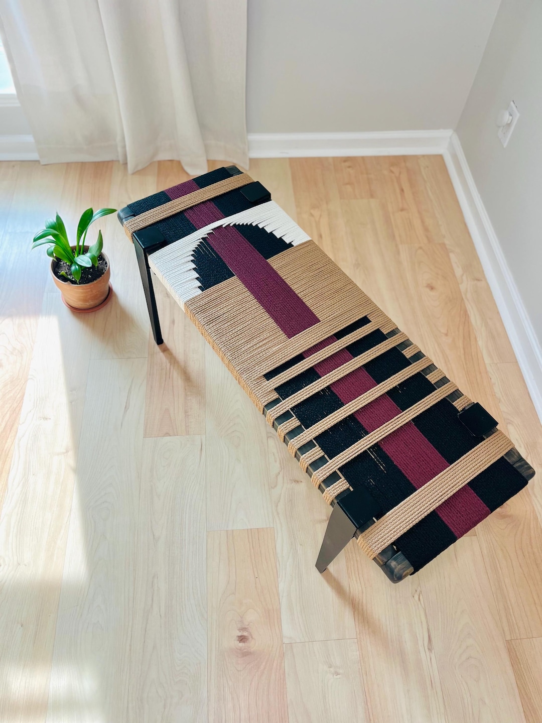 Hand-woven Entryway Bench • MCM Style End of Bed & Mudroom Seating ...
