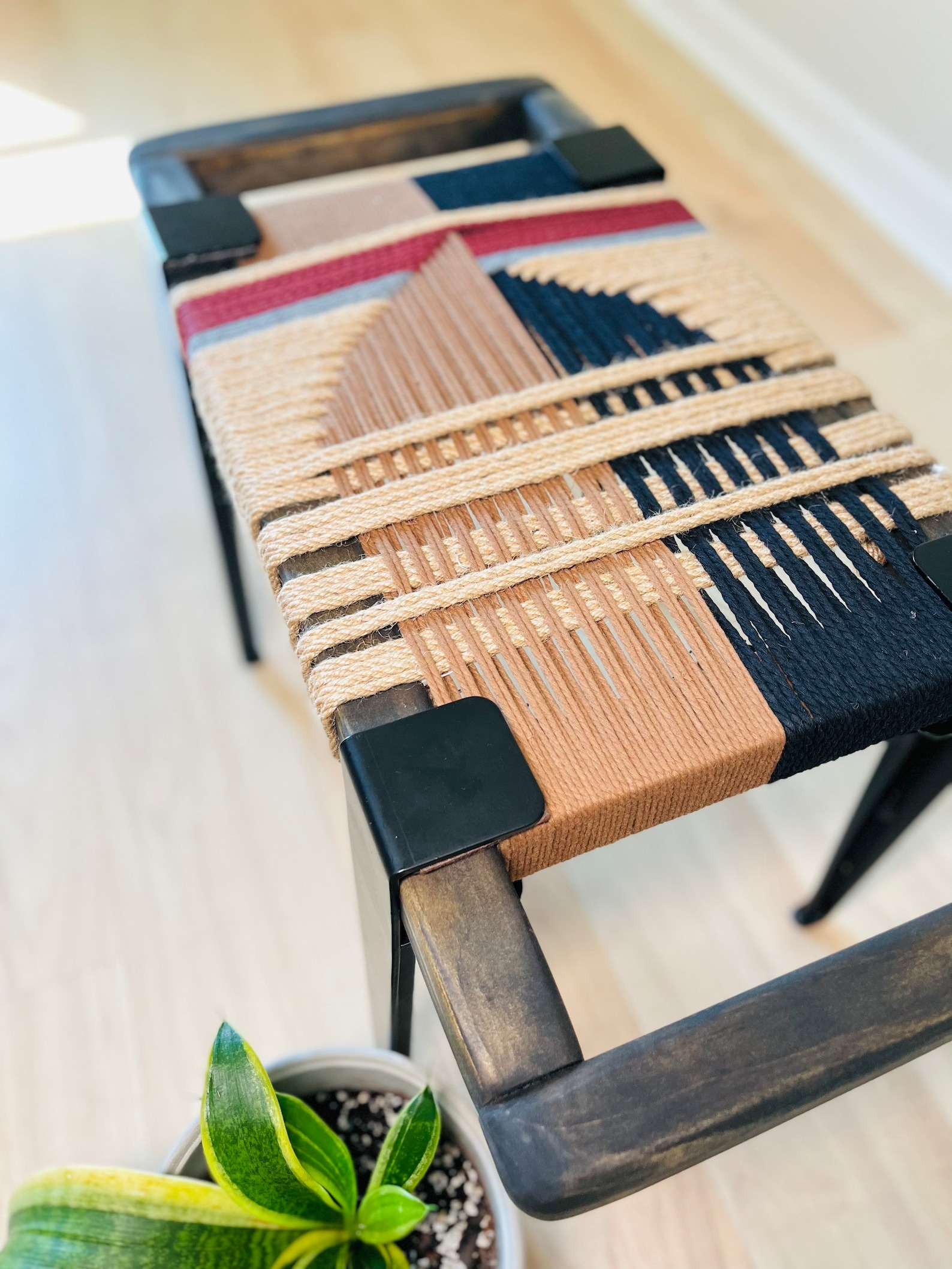 Hand-woven Entryway Bench • MCM Style End of Bed & Mudroom Seating ...