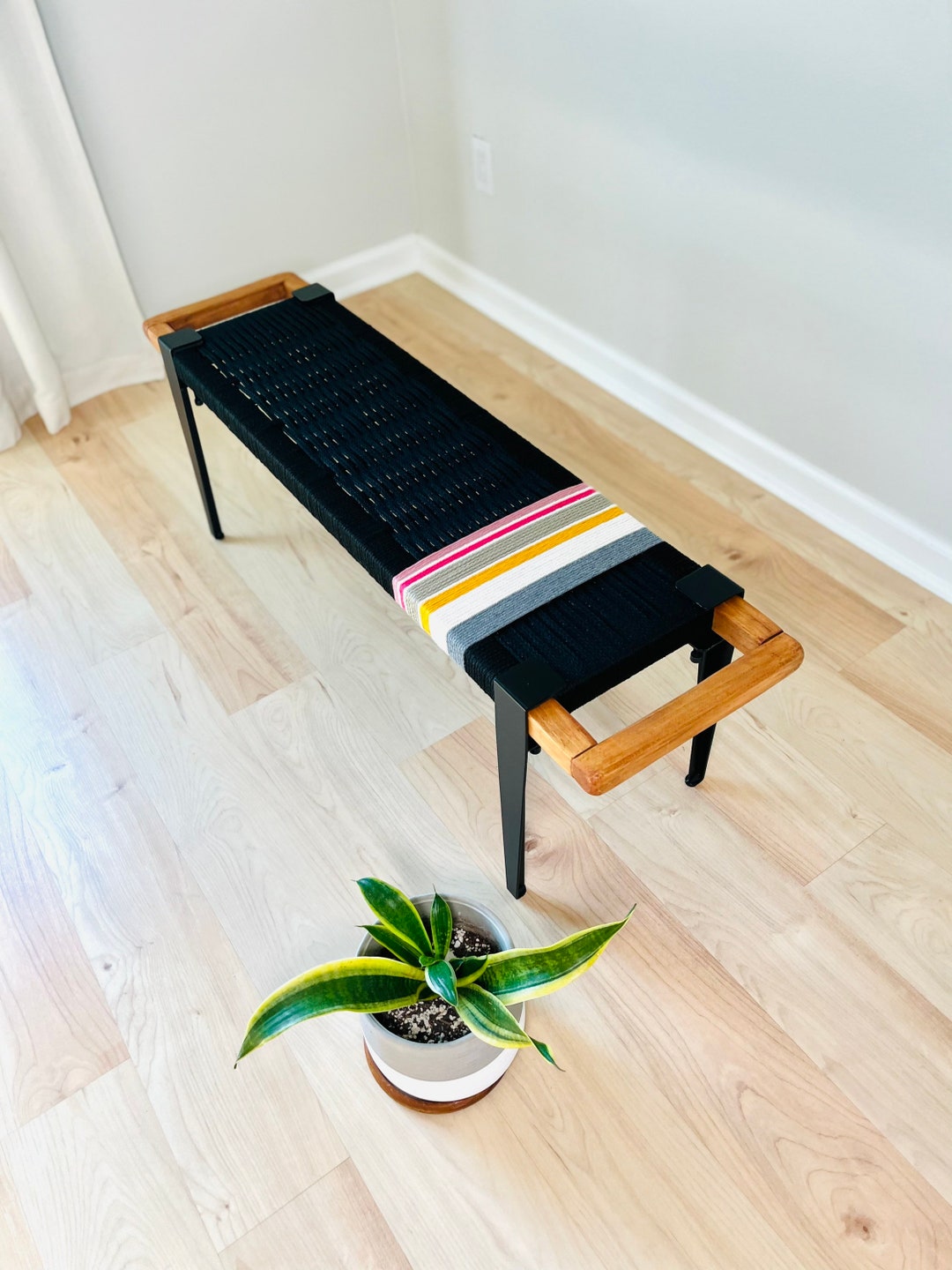 Hand-woven Entryway Bench • MCM Style End of Bed & Mudroom Seating ...
