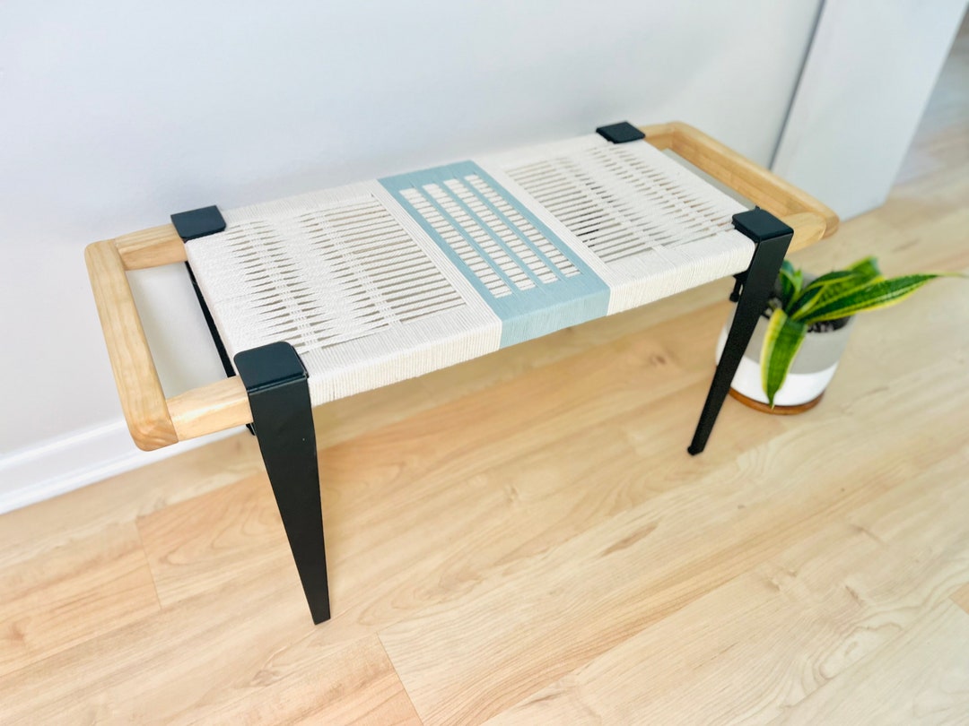 Hand-woven Entryway Bench • MCM Style End of Bed & Mudroom Seating ...