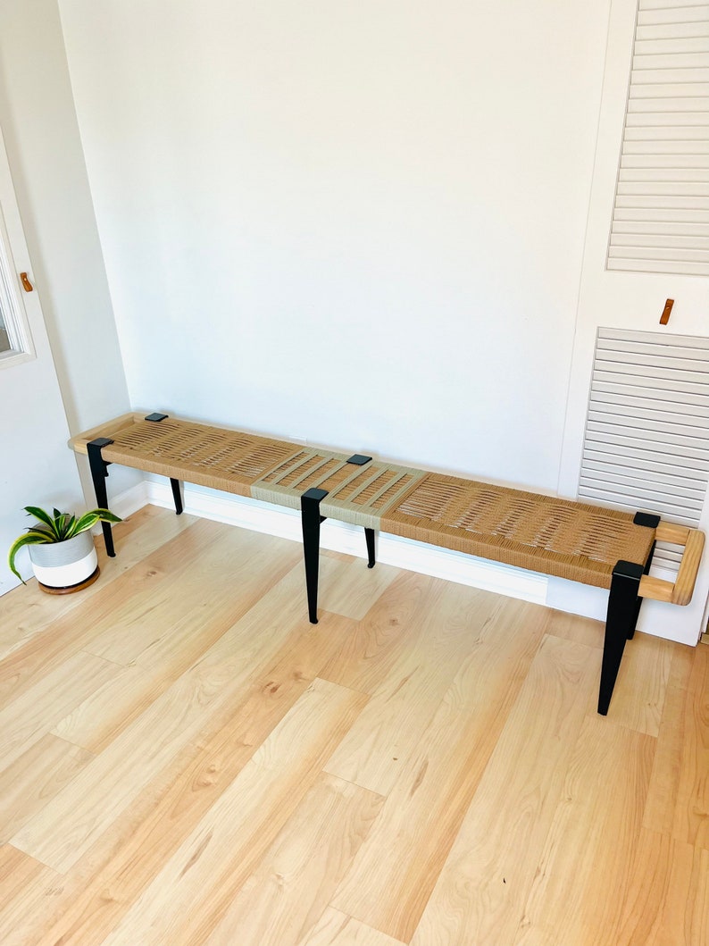 Hand-woven Entryway Bench • MCM Style End of Bed & Mudroom Seating ...