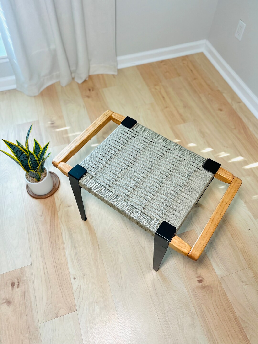 Hand-woven Entryway Bench • MCM Style End of Bed & Mudroom Seating ...