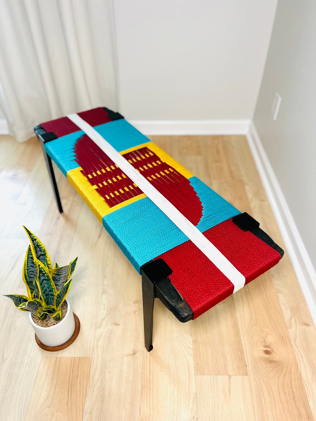 Hand-woven Entryway Bench • MCM Style End of Bed & Mudroom Seating ...
