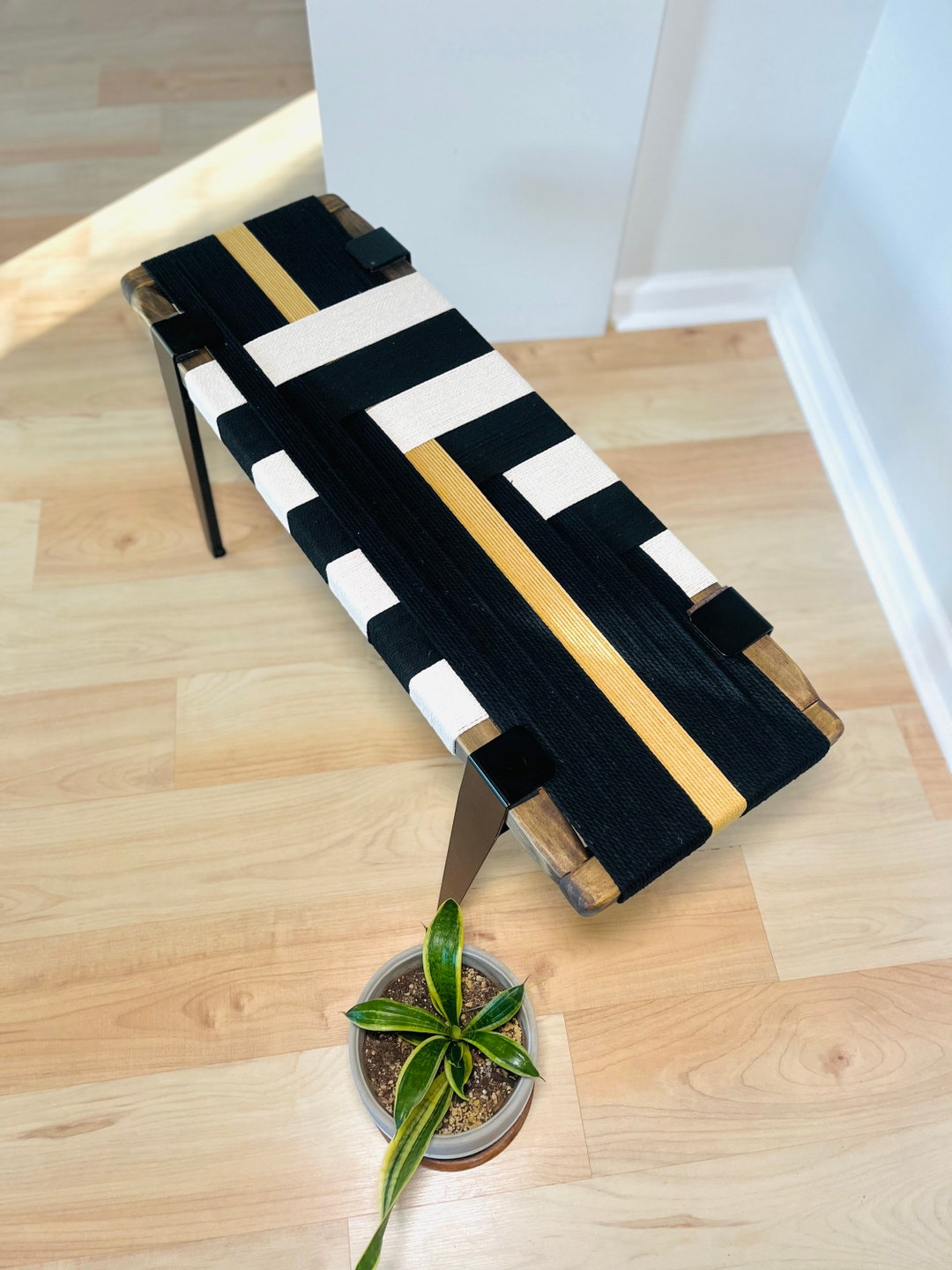 Hand-woven Entryway Bench • MCM Style End of Bed & Mudroom Seating ...
