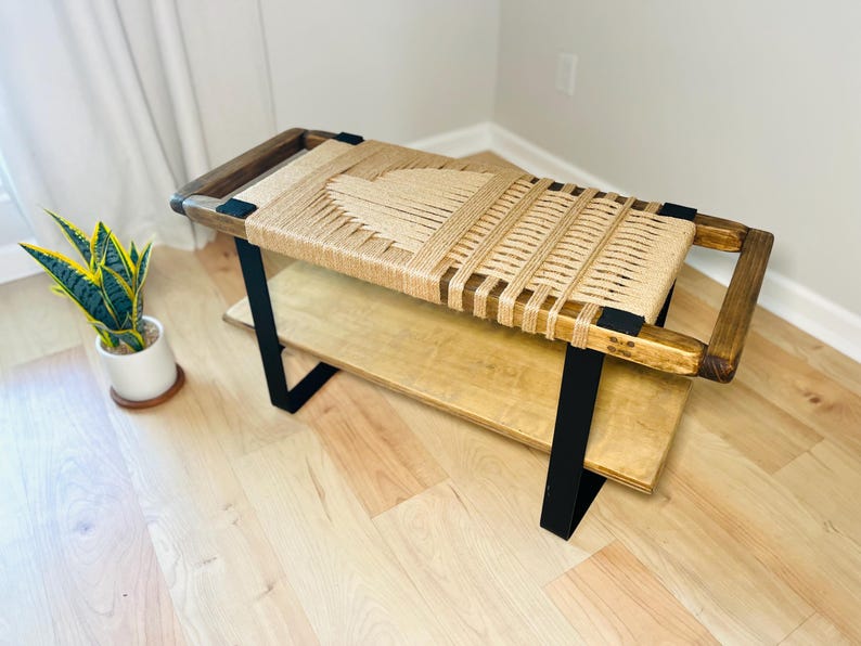 Hand-woven Entryway Bench • MCM Style End of Bed & Mudroom Seating ...