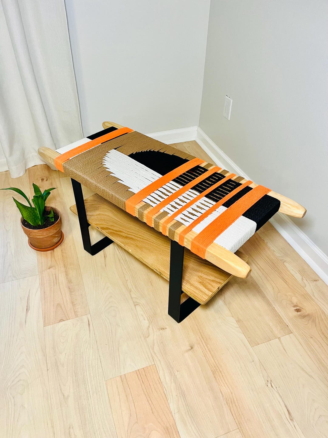Hand-woven Entryway Bench • MCM Style End of Bed & Mudroom Seating ...