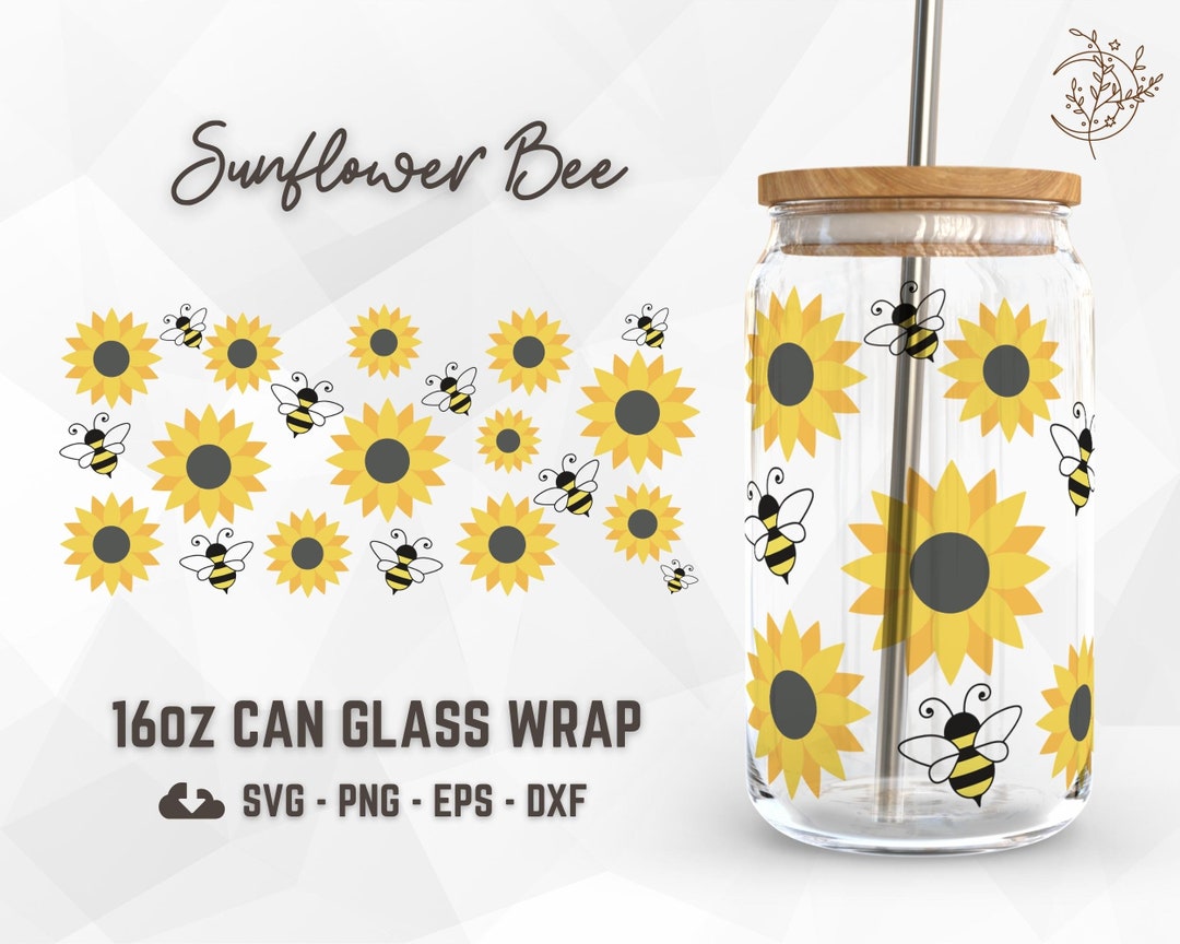 Sunflower Can Glass Wrap SVG, 16oz Libbey Can Glass, Flower Svg, Floral ...