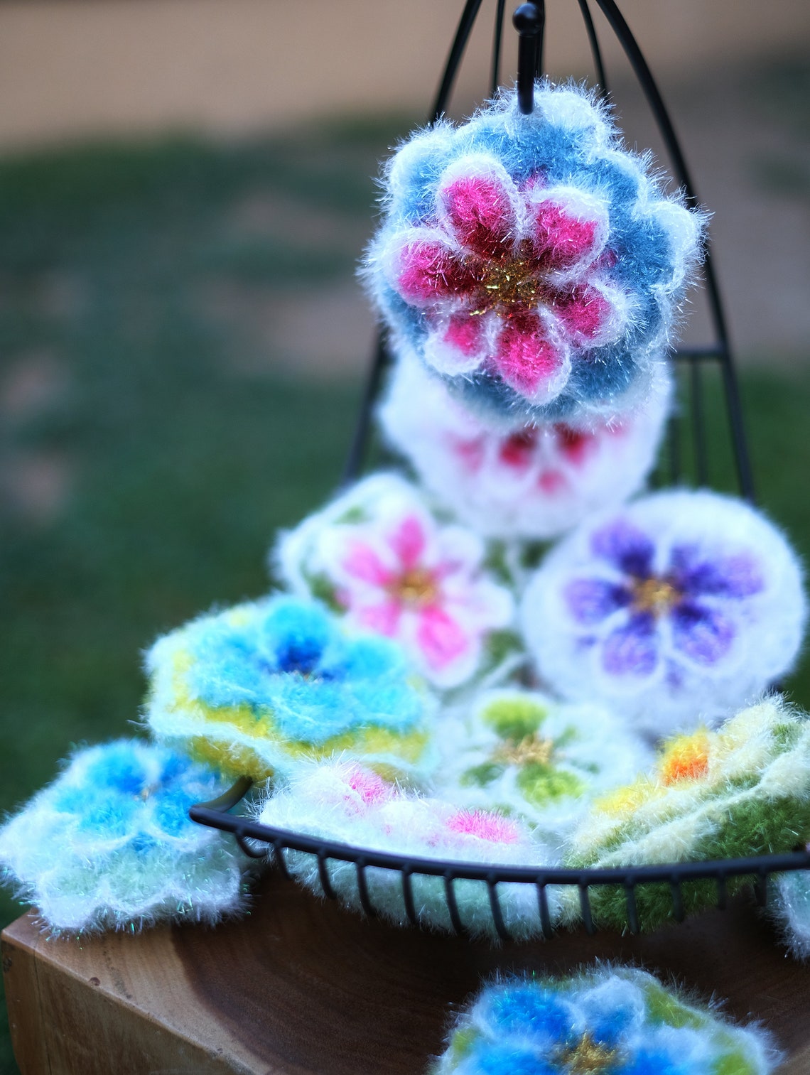 Flower B Handmade Scrubbies Random Color Dish & Pot Reusable - Etsy