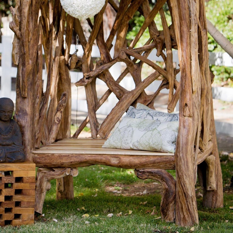 7 Ft Teak Root Arbor Seat, Handmade Rustic Garden Arbor Bench, Wedding ...