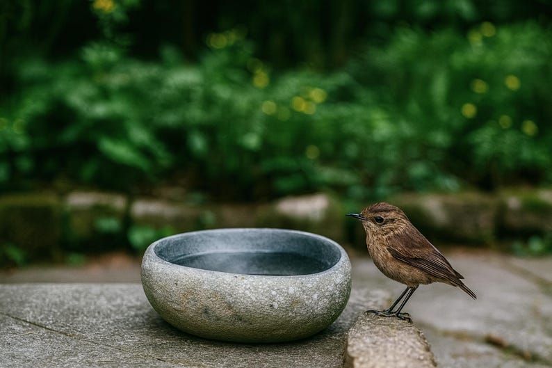 Hand Carved River Stone Bird Bath, Natural Garden Water Bowl - Small ...