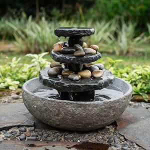 Natural Slate 3-tier Fountain With Carved River Stone Base - Etsy