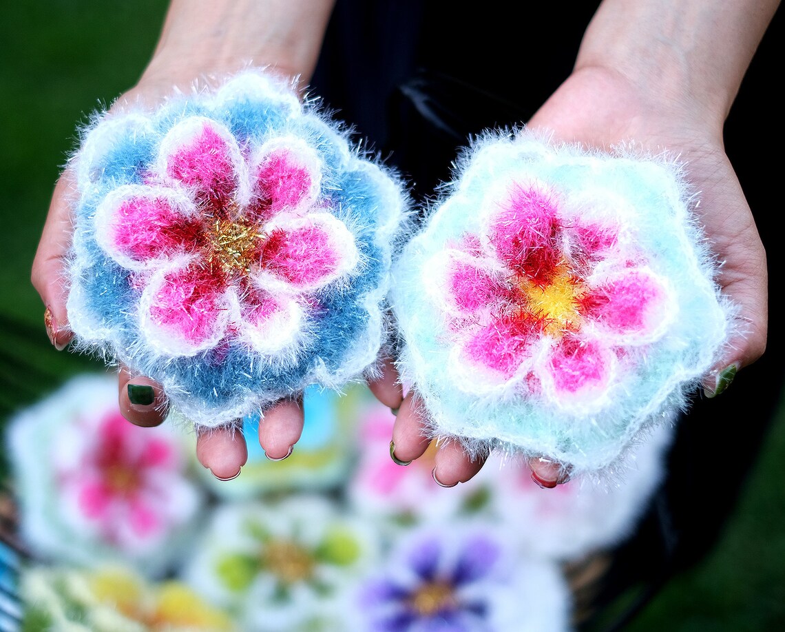Flower B Handmade Scrubbies Random Color Dish & Pot Reusable - Etsy
