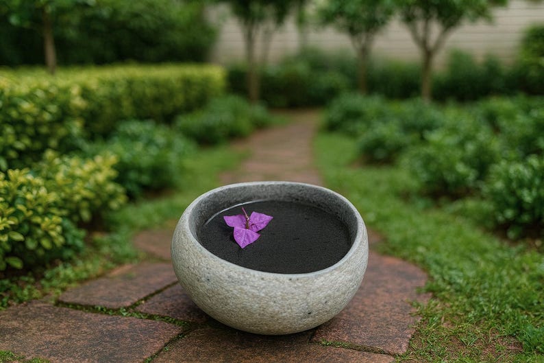 Hand Carved River Stone Bird Bath, Natural Garden Water Bowl - Small ...