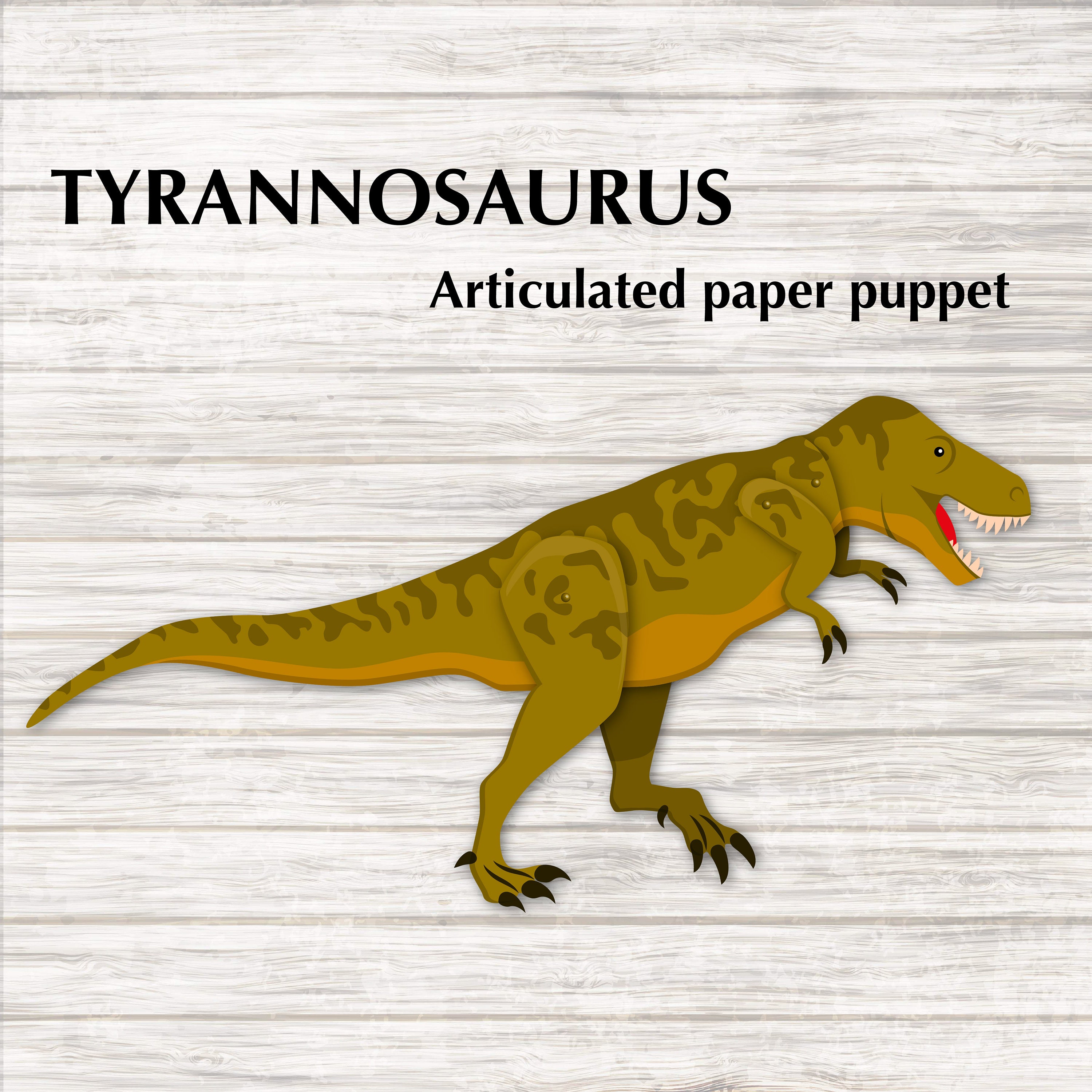 Articulated Paper Puppet Tyrannosaurus Toy Dinosaur - Printable Instant ...