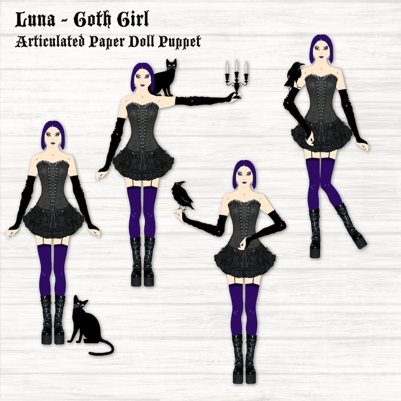 Articulated Paper Doll: Goth Girl Luna, Pantin, Printable PDF (digital ...