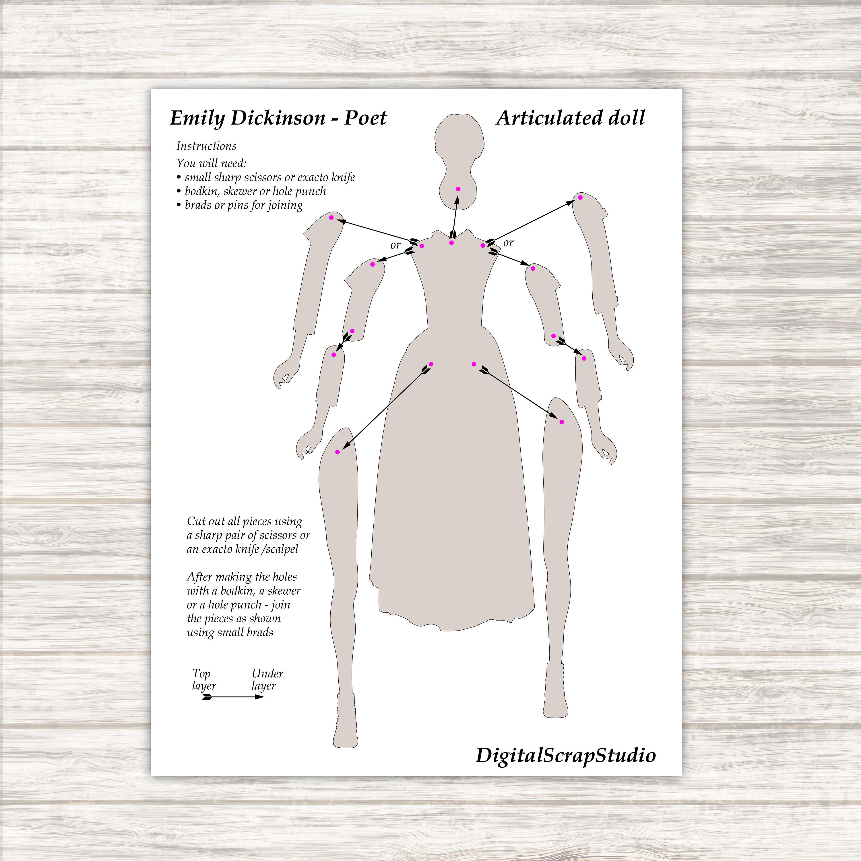 Emily Dickinson Poet - Articulated Paper Doll Puppet - Instant ...