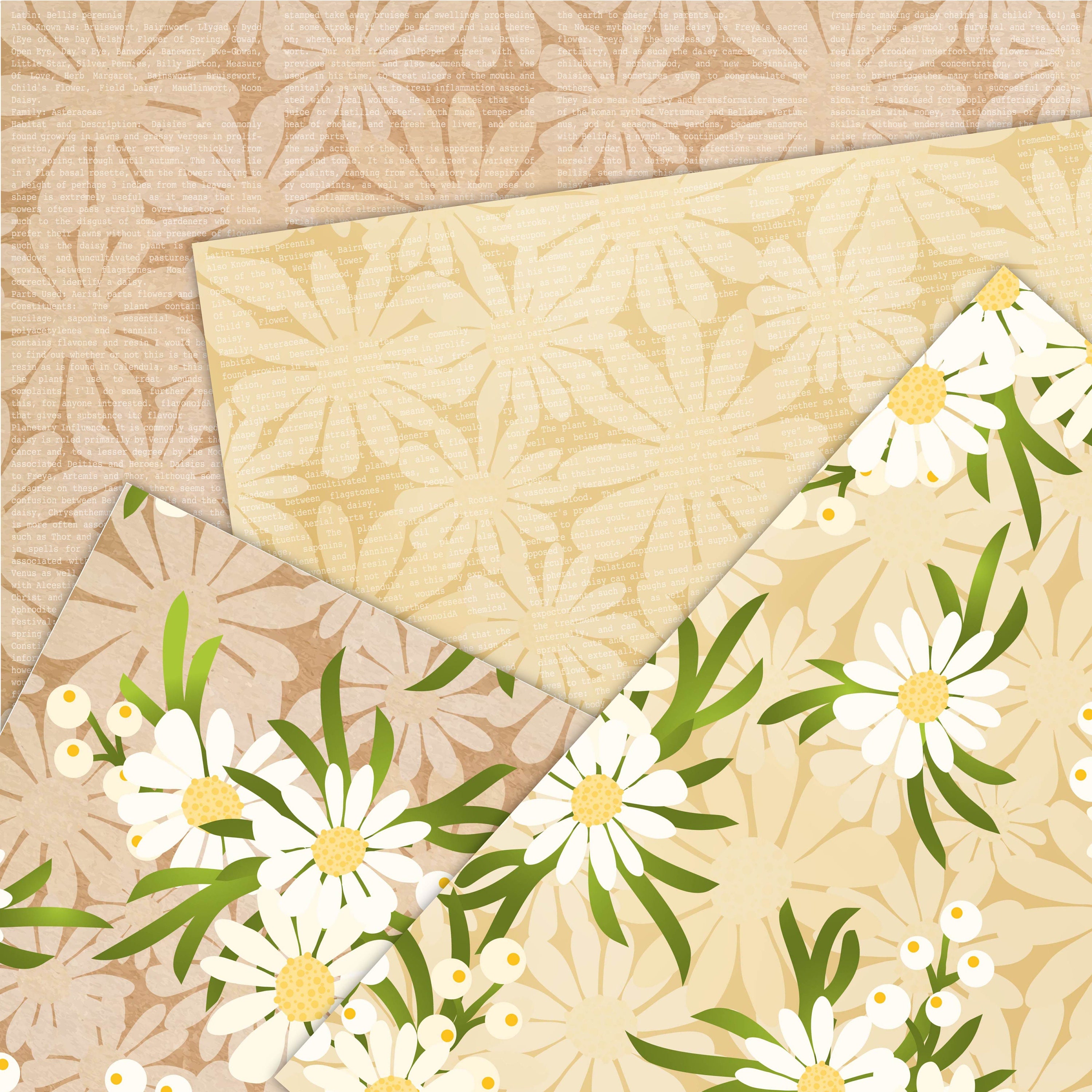 Floral Digital Journal Pages Cream and Yellow Flowers on Kraft Papers ...
