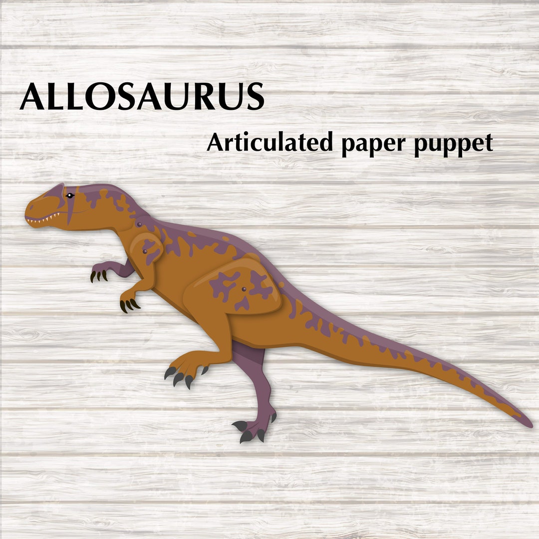 Articulated Paper Puppet Allosaurus Toy Dinosaur - Printable Instant ...