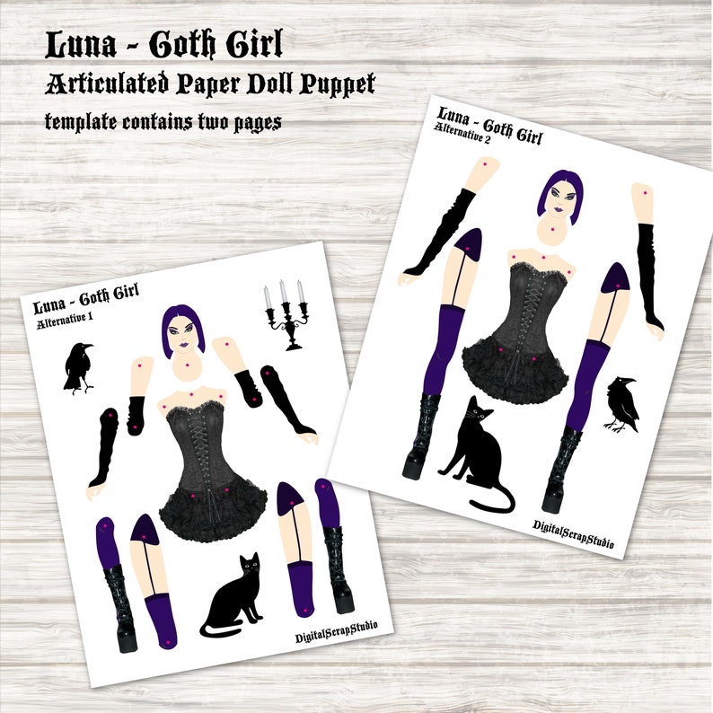Articulated Paper Doll: Goth Girl Luna, Pantin, Printable PDF (digital ...