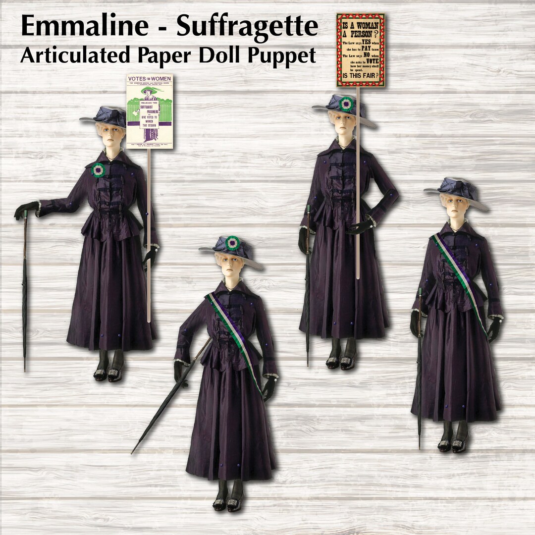 Emmaline Suffragette Articulated Paper Doll Puppet, Jointed Paper Doll ...