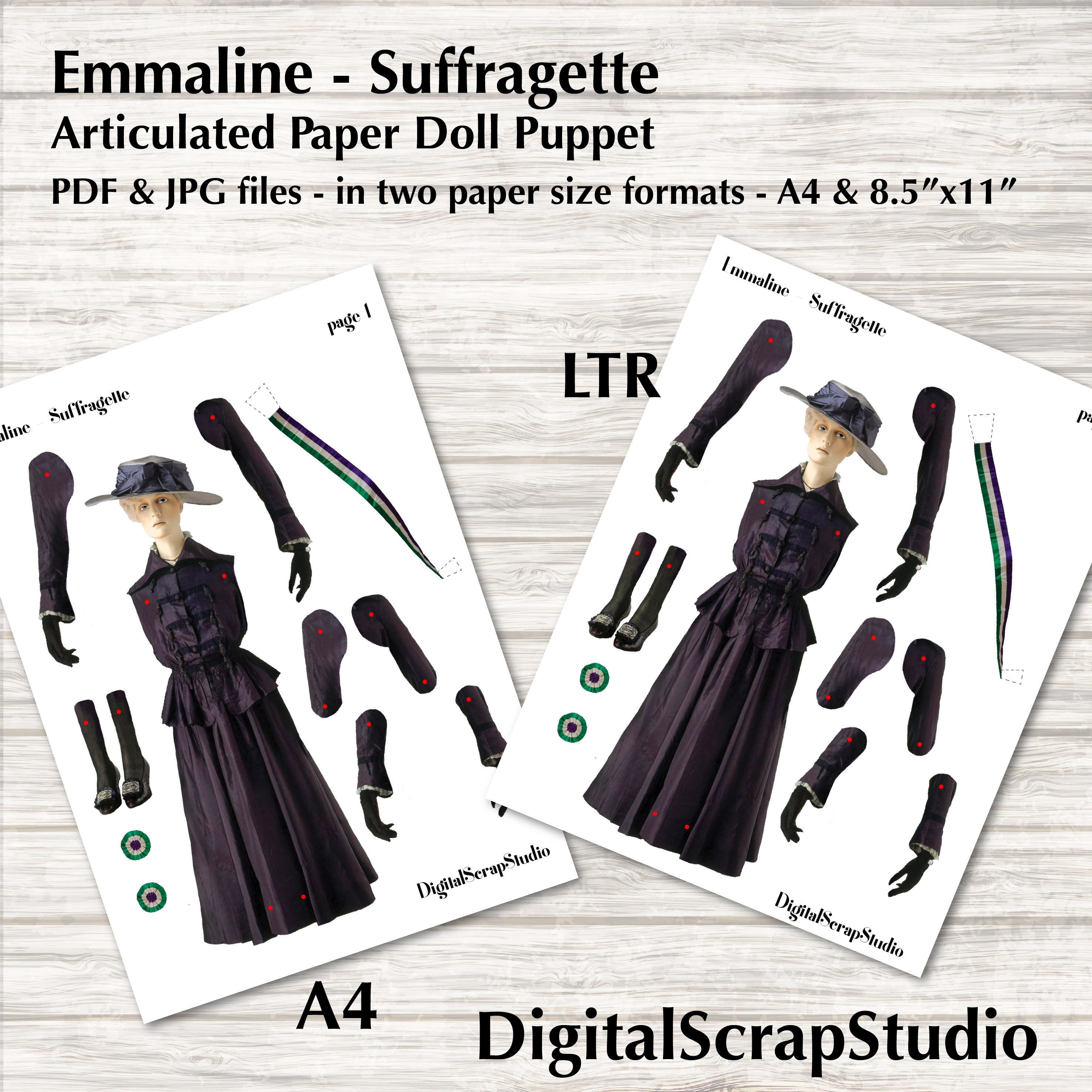 Emmaline Suffragette Articulated Paper Doll Puppet, Jointed Paper Doll ...