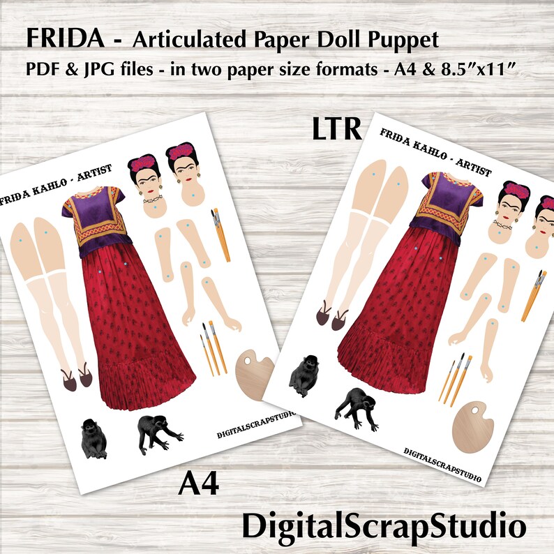 Frida - Mexican Painter and Artist - Articulated Paper Doll Puppet ...