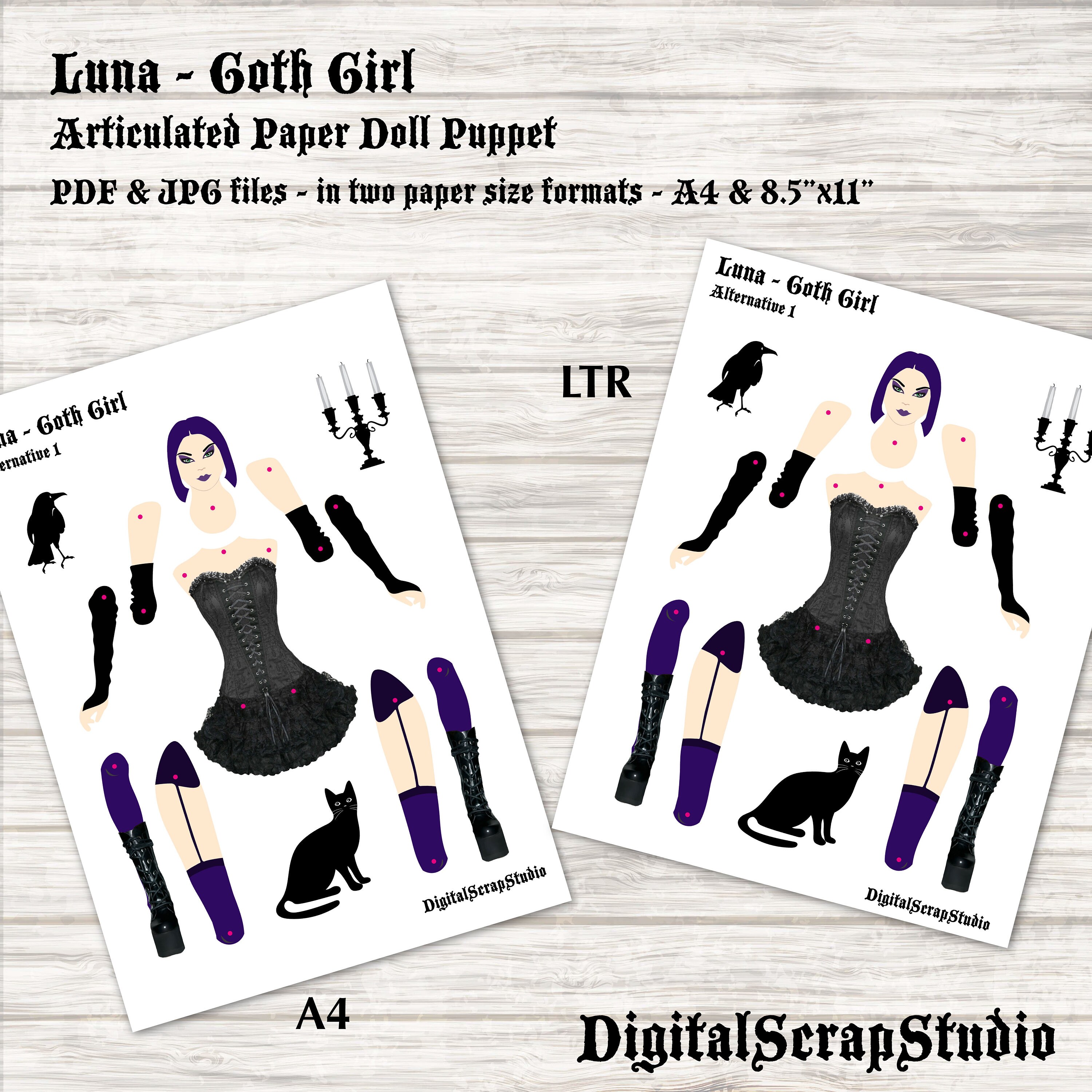 Articulated Paper Doll: Goth Girl Luna, Pantin, Printable PDF (digital ...