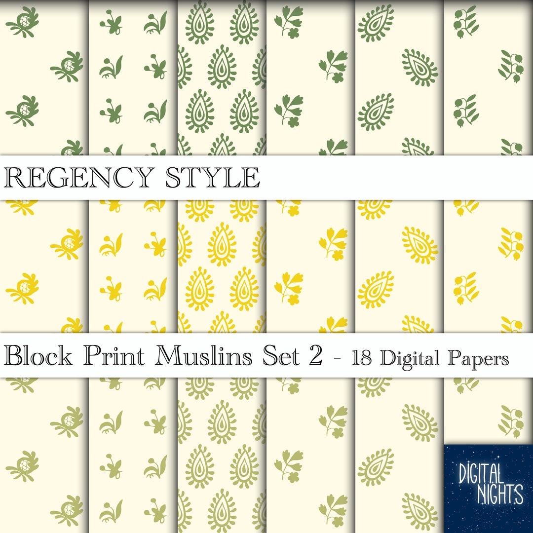Regency Muslin Fabric Patterns Seamless Indian Block Print Cottons Set ...