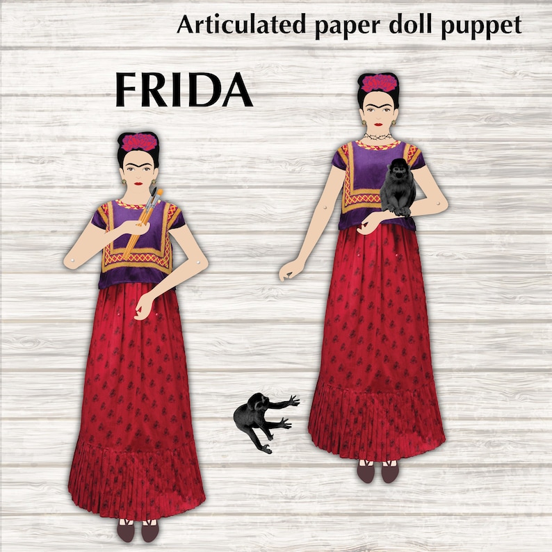Frida - Mexican Painter and Artist - Articulated Paper Doll Puppet ...