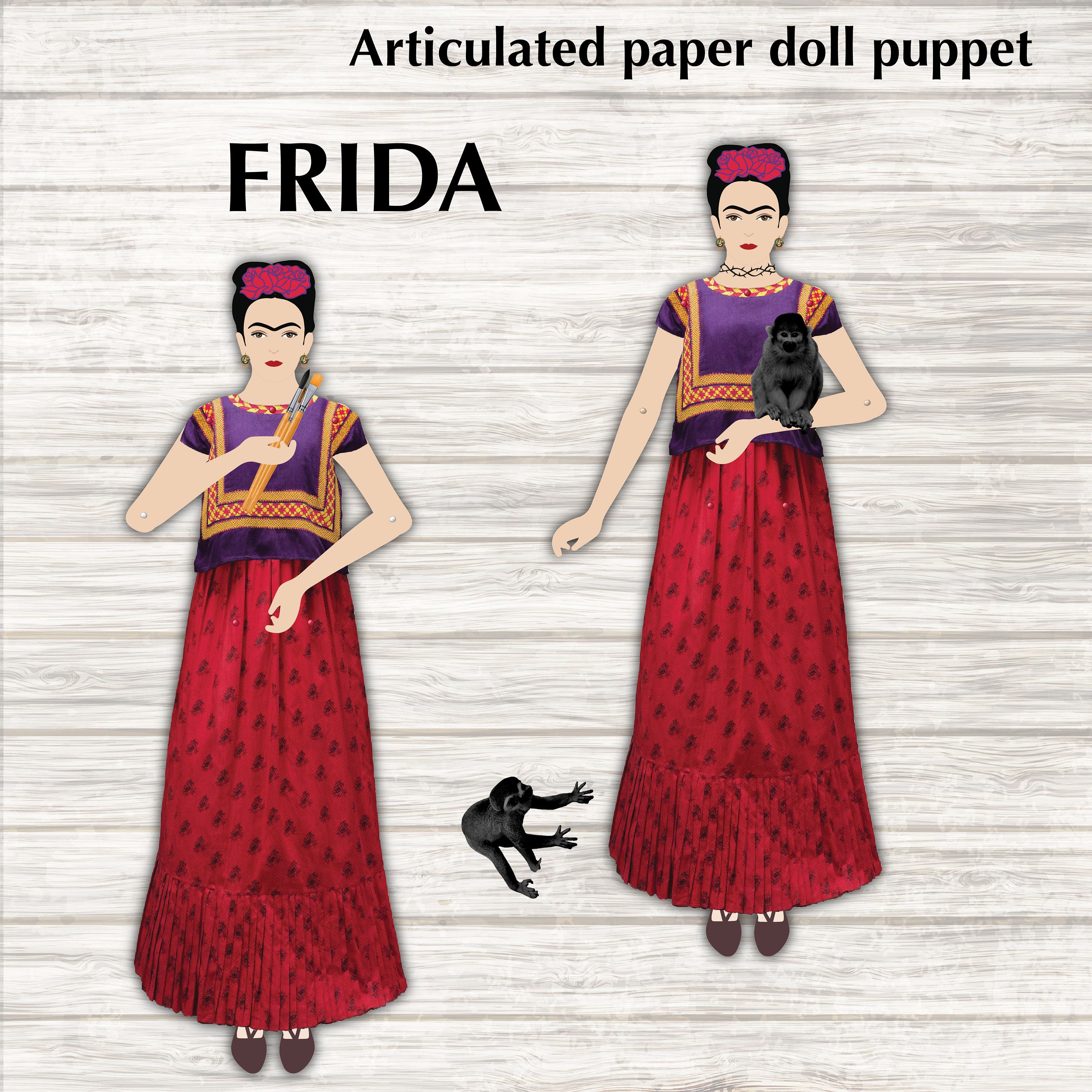 Frida - Mexican Painter and Artist - Articulated Paper Doll Puppet ...