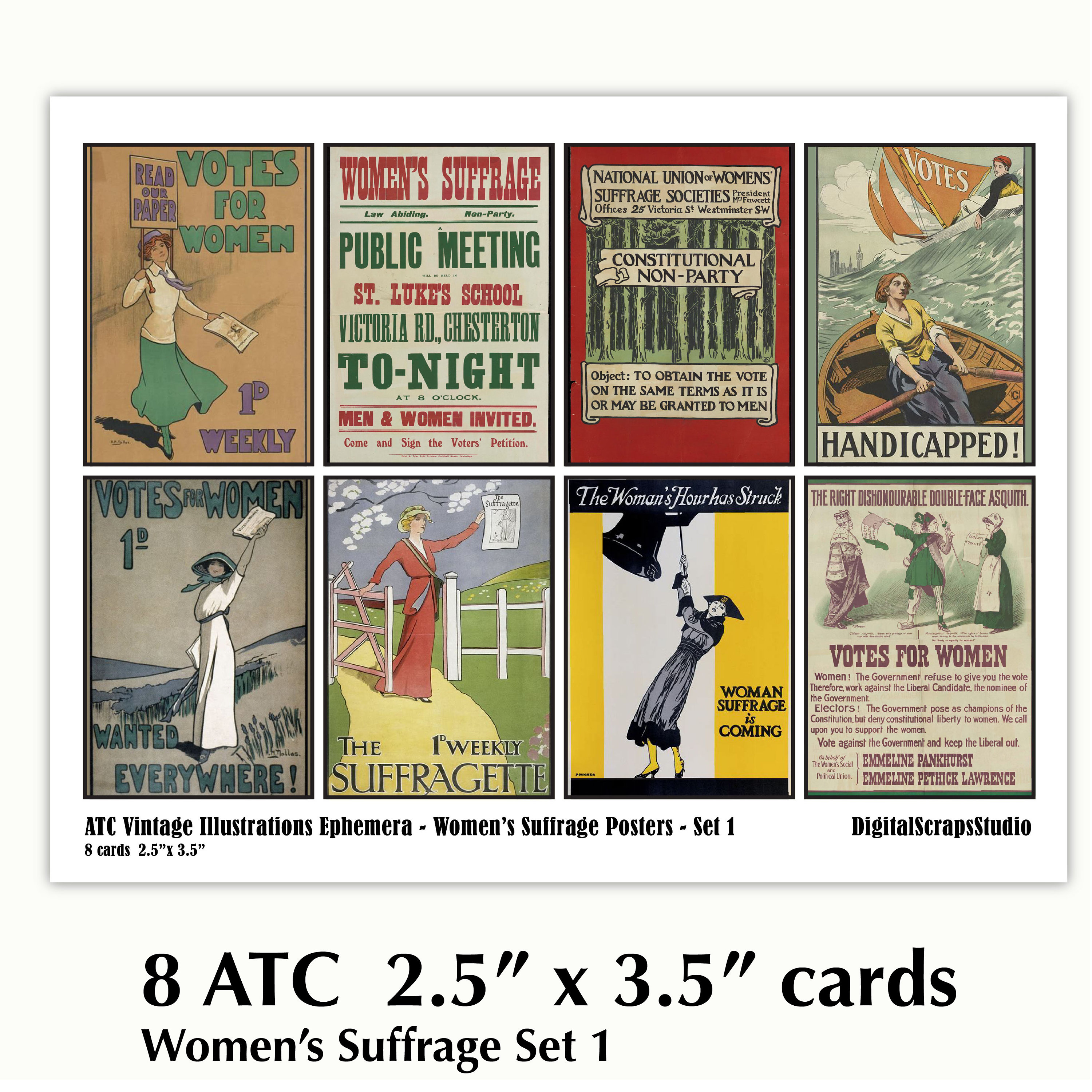 Vintage Women's Suffrage Poster Cards: Printable Ephemera (digital ...