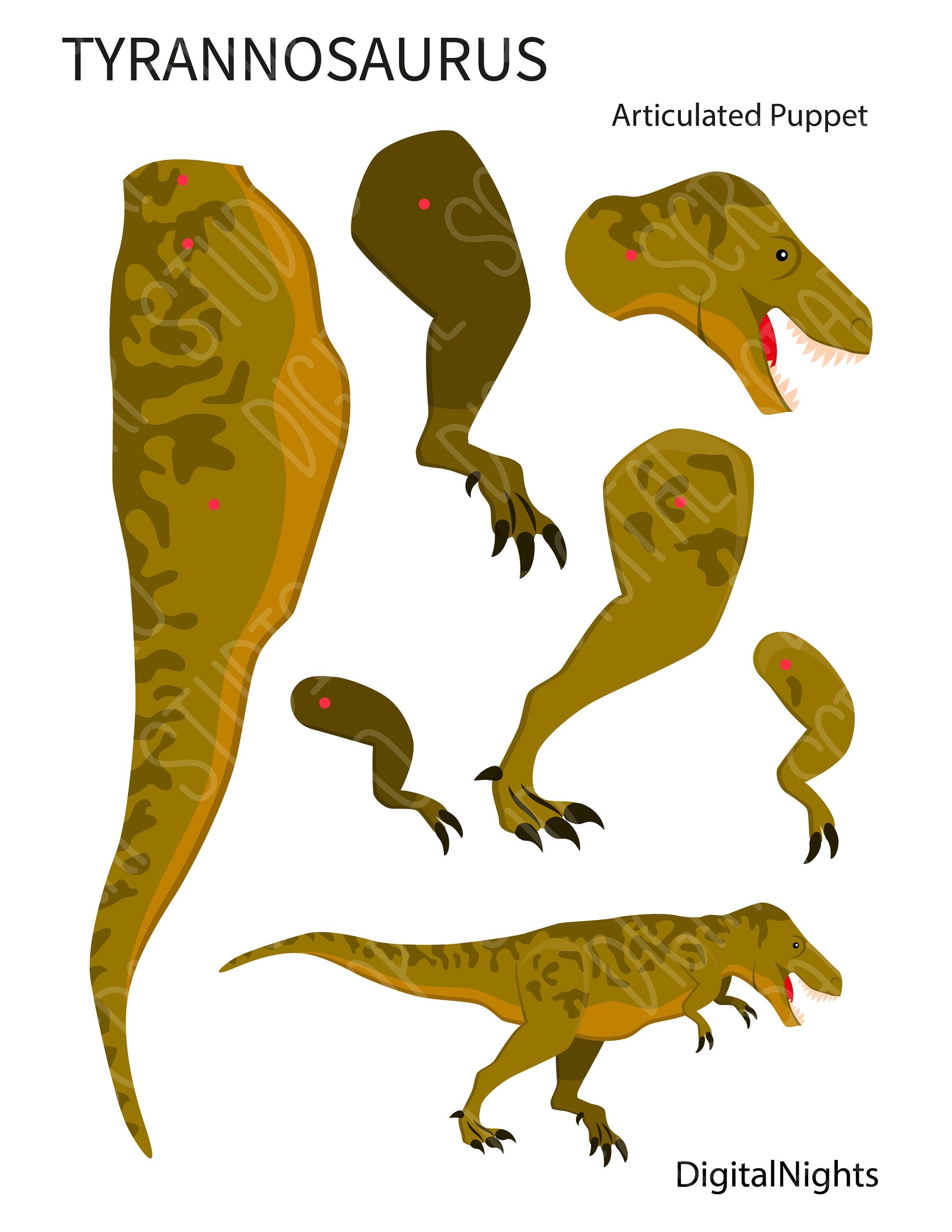 Articulated Paper Puppet Tyrannosaurus Toy Dinosaur - Printable Instant ...