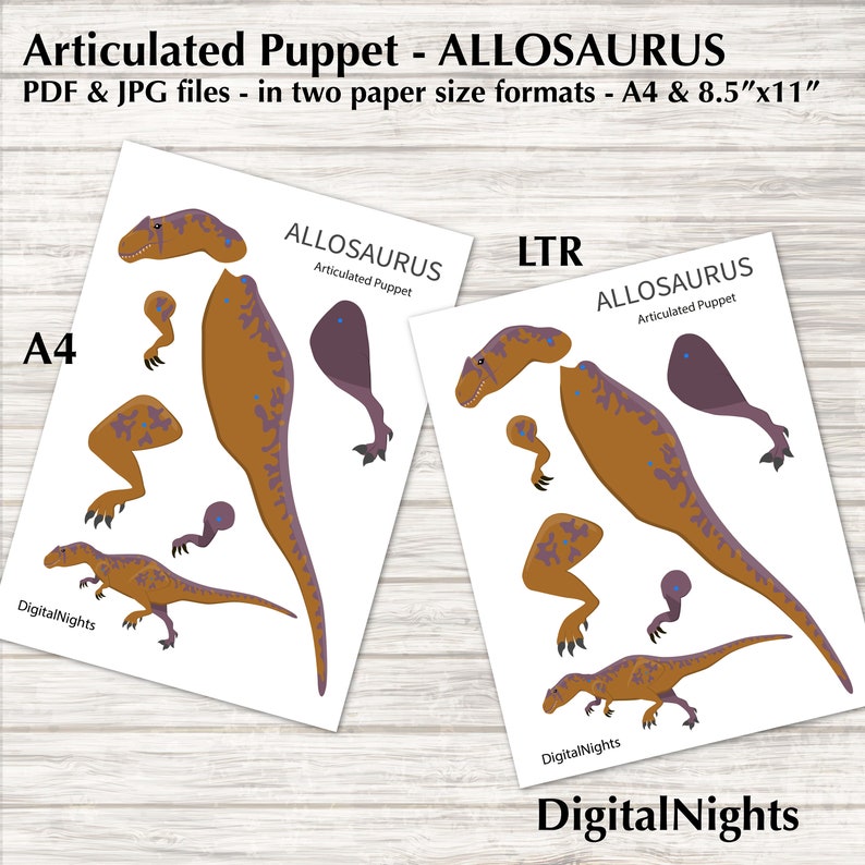 Articulated Paper Puppet Allosaurus Toy Dinosaur Printable Instant ...
