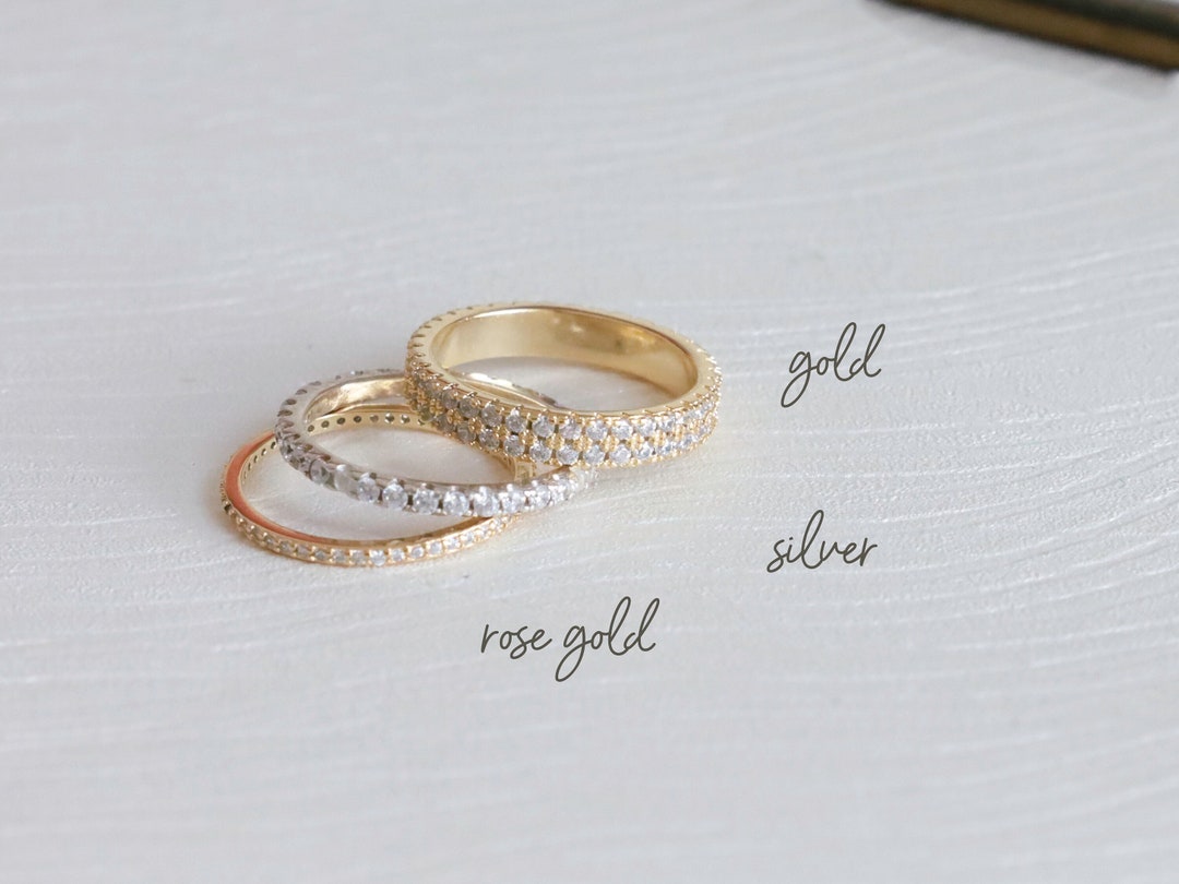 PAVE Eternity Basic Ring • Three Size 1mm, 2mm, 3mm • 925 Sterling ...