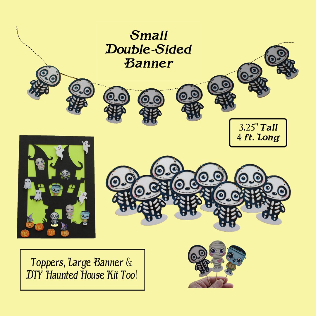 Not! Spooky Skeleton Banners, Toppers, Kids DIY Haunted House Kit, Fun ...