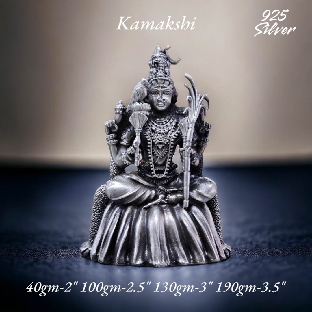 Kamakshi Devi Idol in Pure 925 Silver / Goddess Kamakshi Idol in Silver Hindu Religion God Idol ...